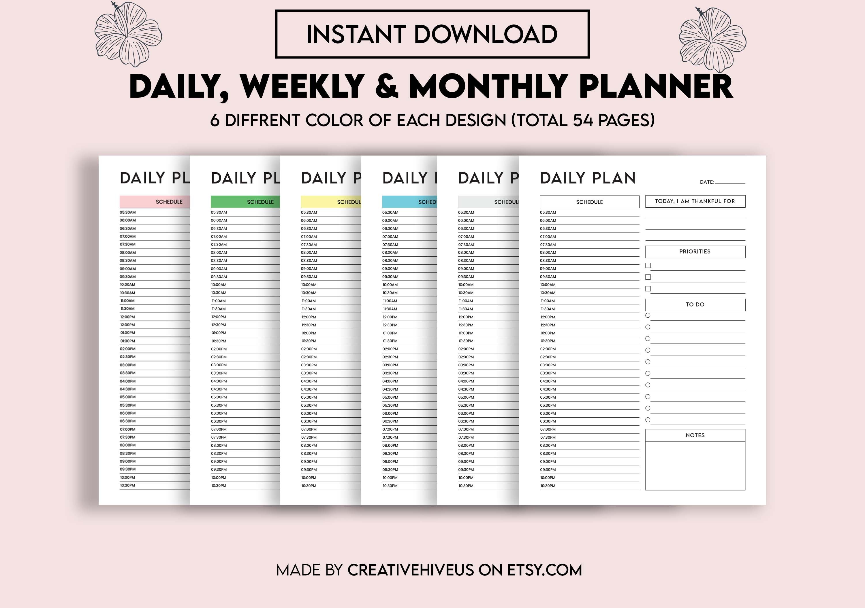 Daily Planner Weekly Planner Monthly Planner Printable Planner - Etsy
