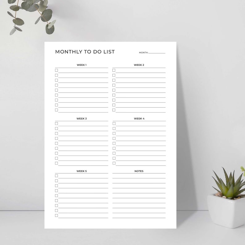 Monthly to Do List Printable Monthly Task List Template Monthly Planner ...