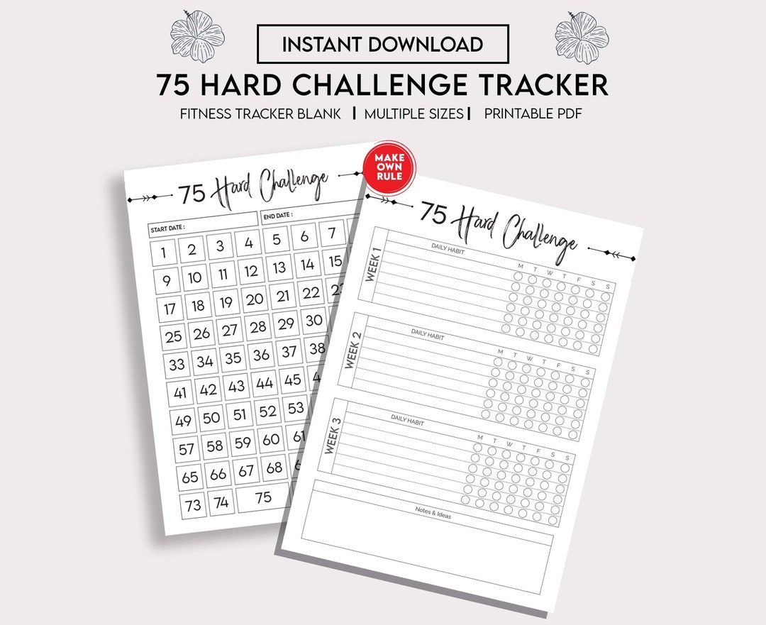 BLANK 75 Hard Challenge Tracker Black 75 Soft Challenge 75 Day - Etsy