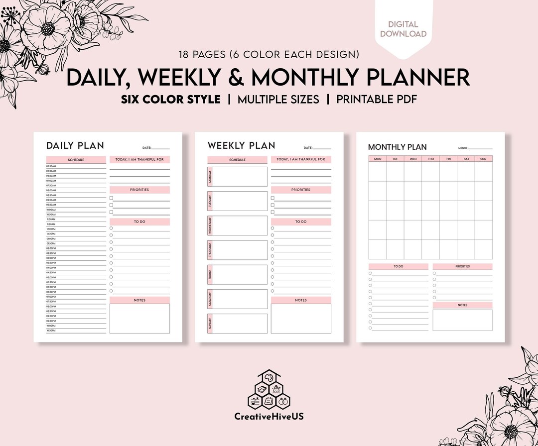 Daily Planner Weekly Planner Monthly Planner Printable Planner - Etsy
