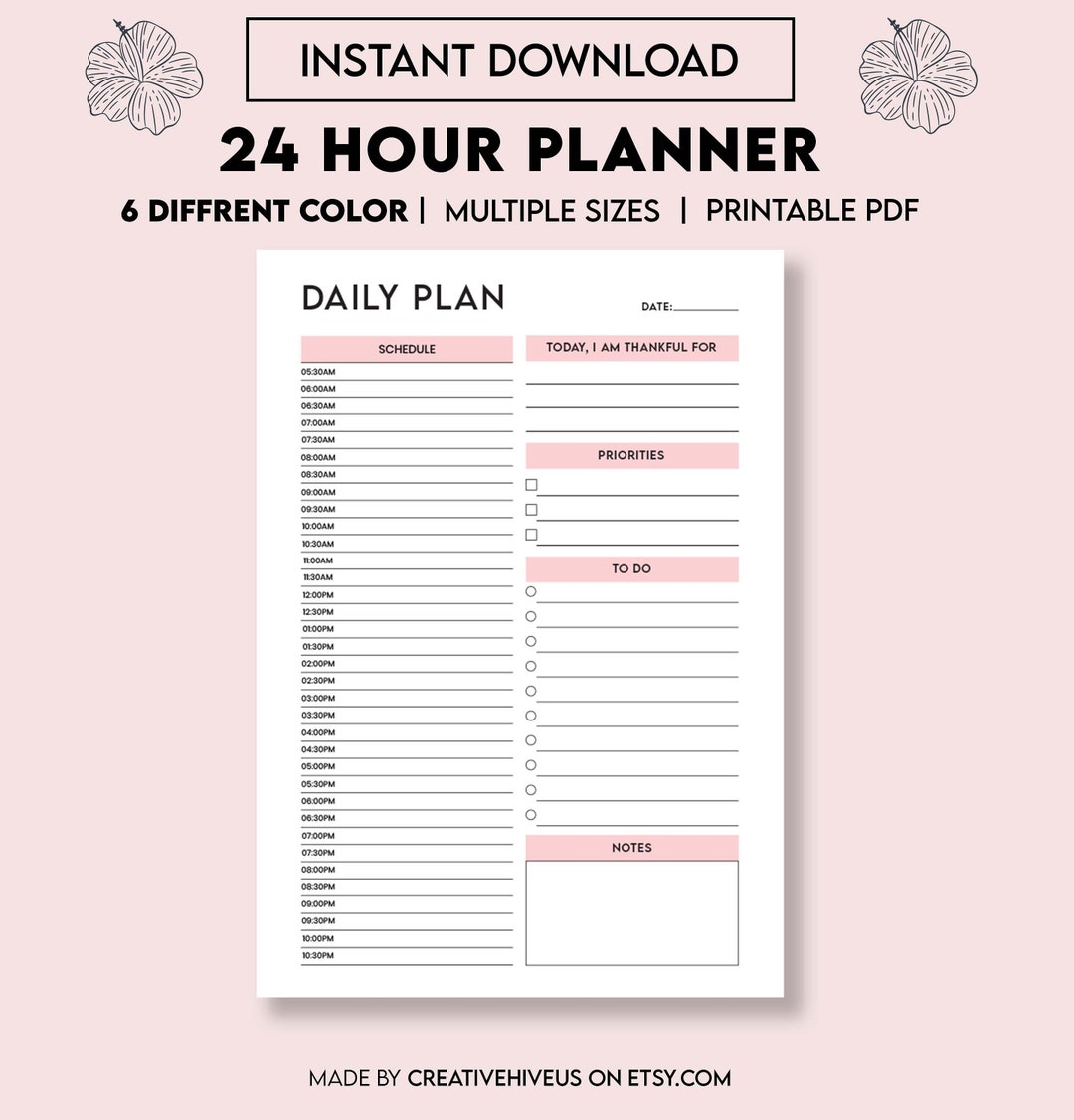 24 Hour Daily Planner Printable Daily to Do List for Work and - Etsy