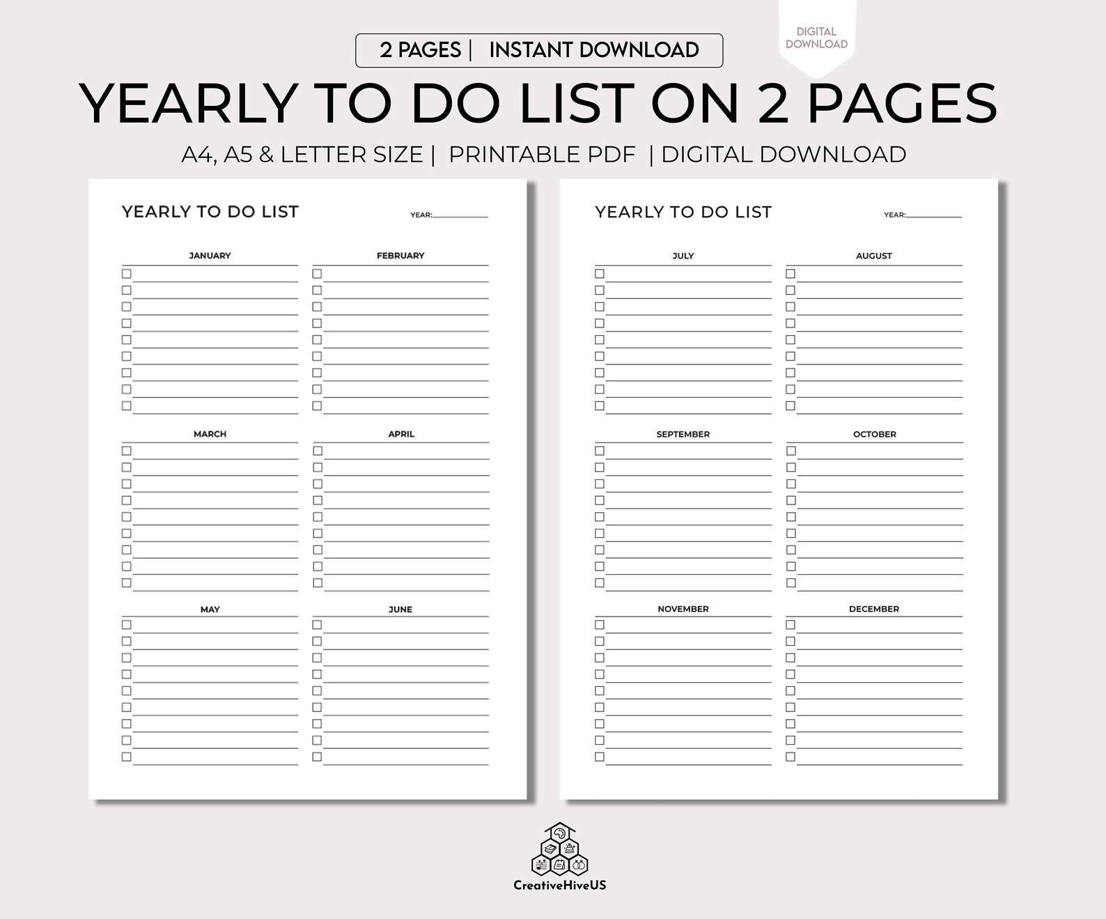 Yearly to Do List on Two Pages Yearly Tasks Yearly Planner - Etsy