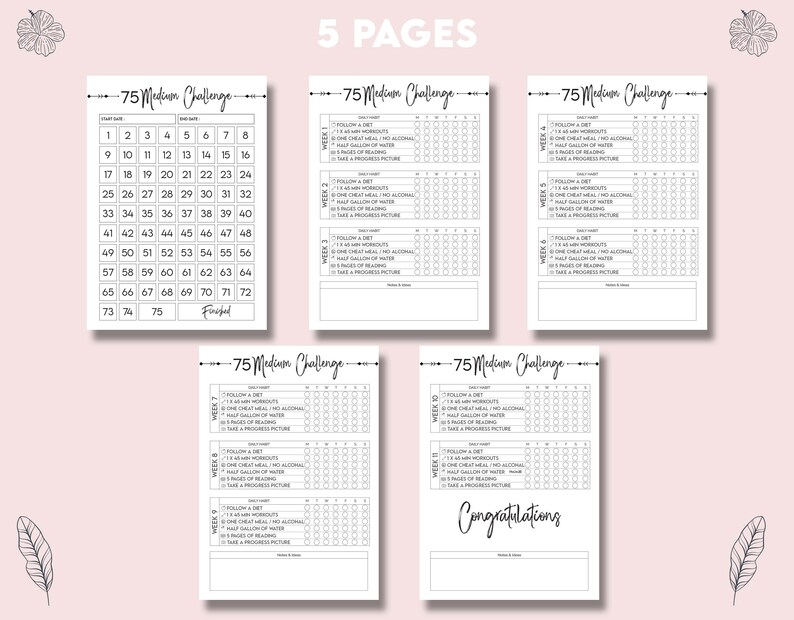 75 Medium Challenge Tracker 75 Mediam Challenge 75 Day Challenge ...