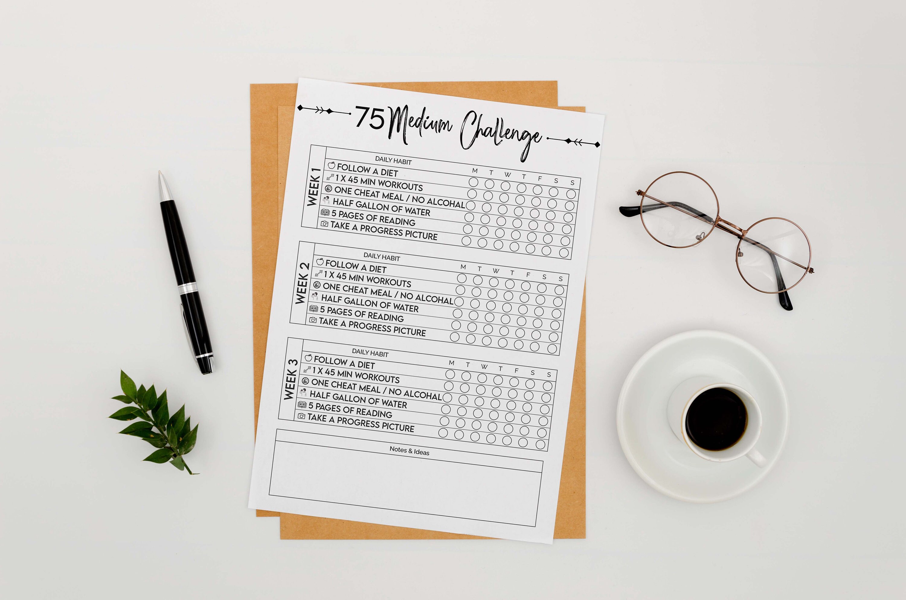 75 Medium Challenge Tracker 75 Mediam Challenge 75 Day Challenge ...