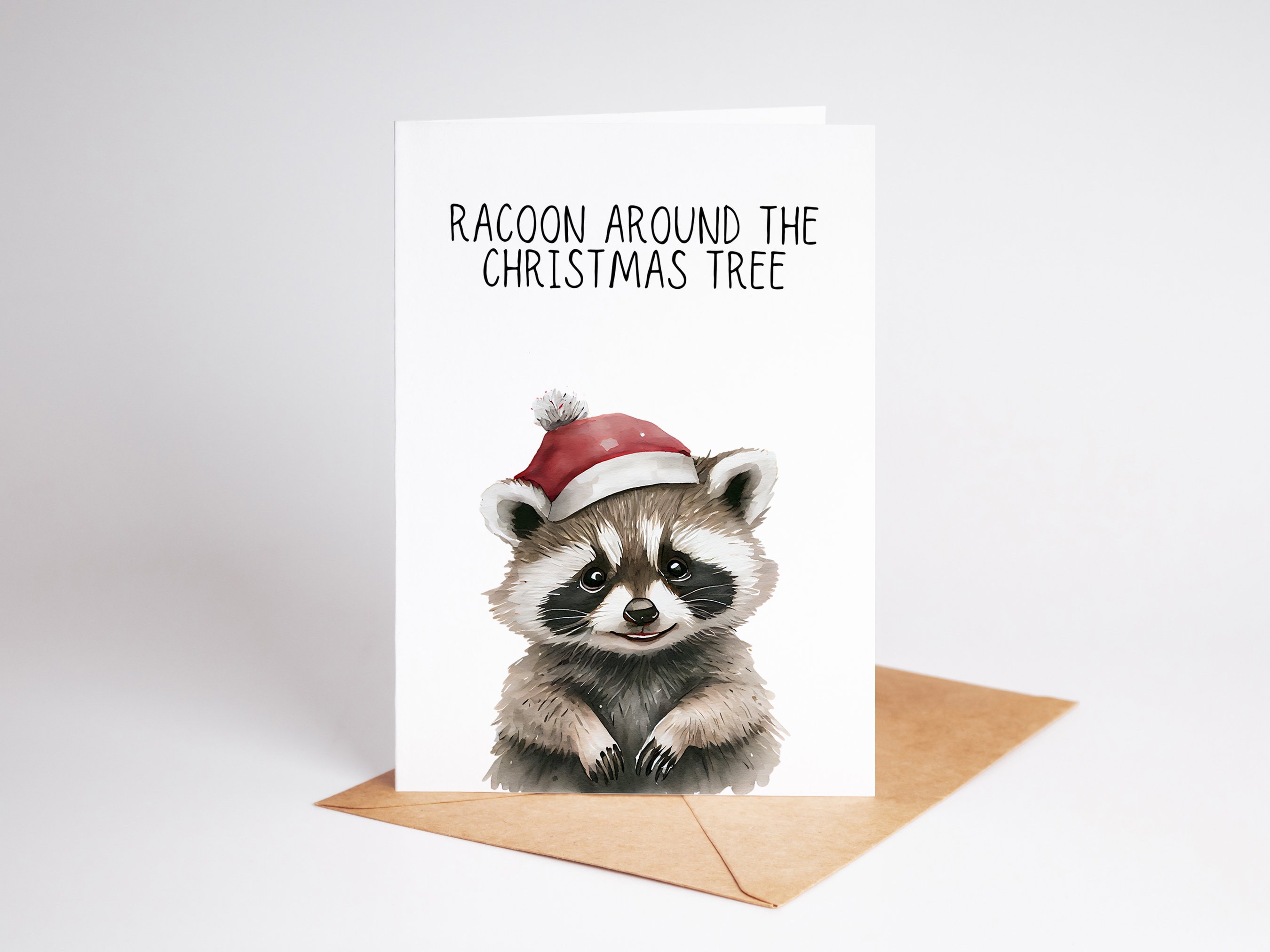 Racoon Merry Christmas Card Cute Racoon Christmas Card Watercolour ...