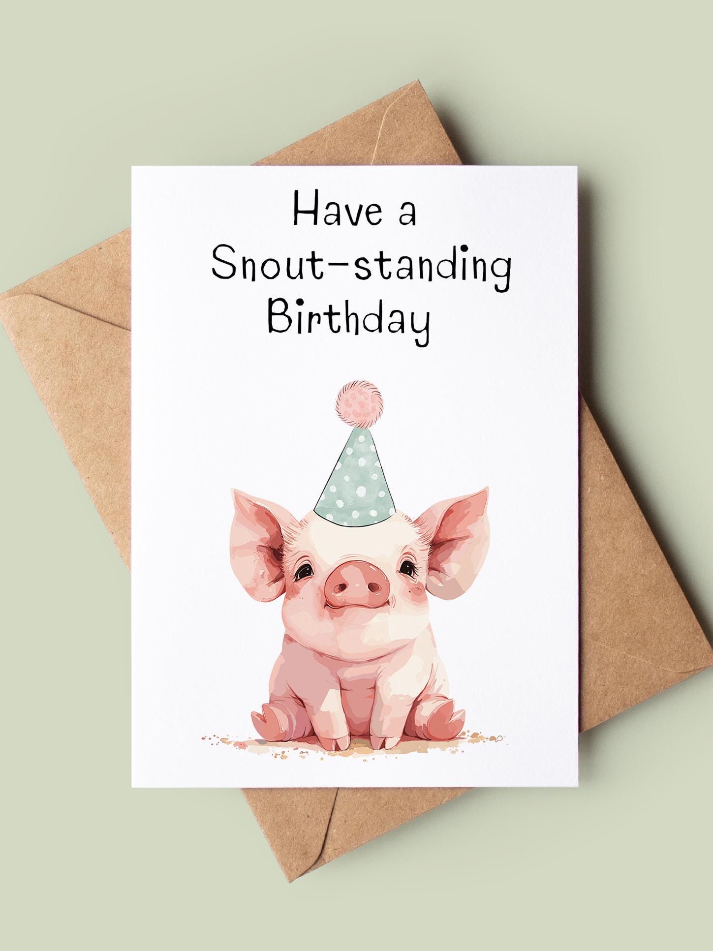 Cute Piglett Happy Birthday Card - Funny Snout-standing Birthday Card ...