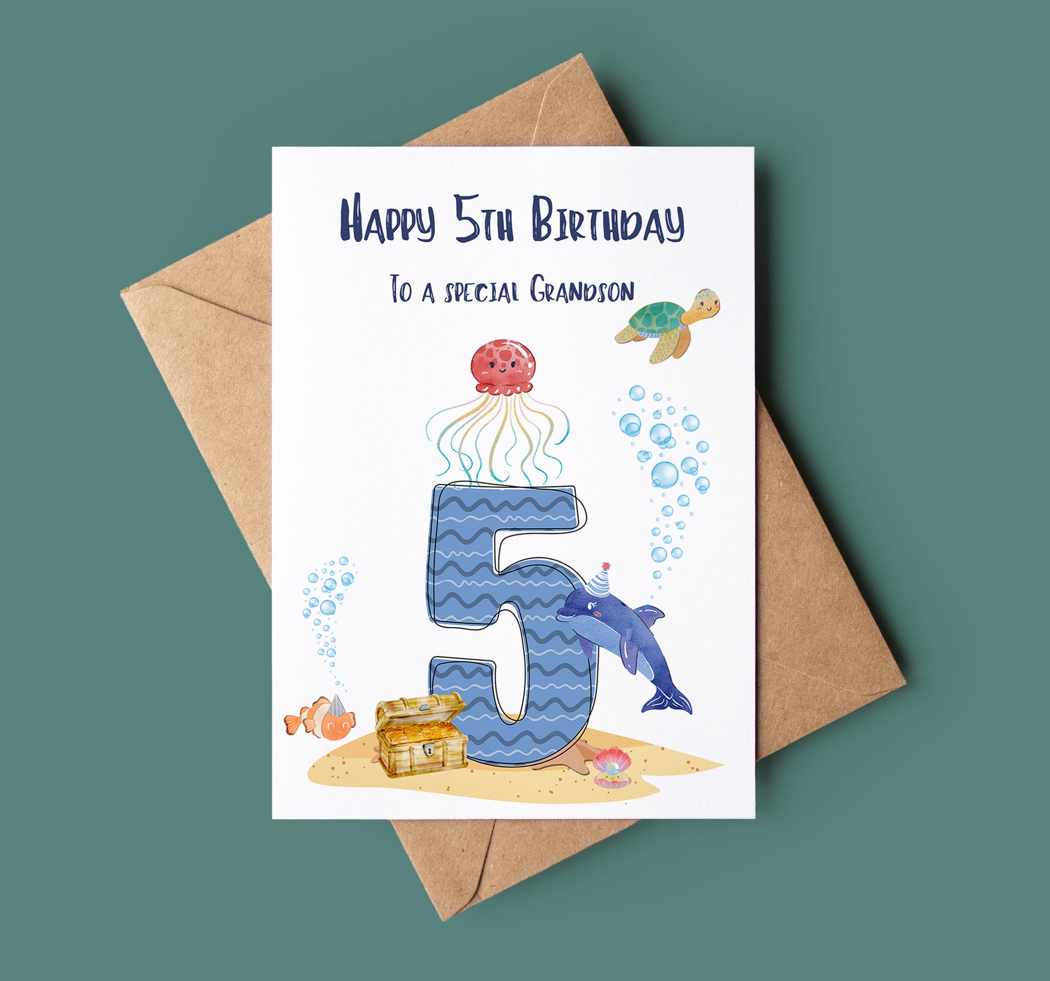 Under the Sea Happy Birthday Card - Fifth Birthday Card - Customised ...