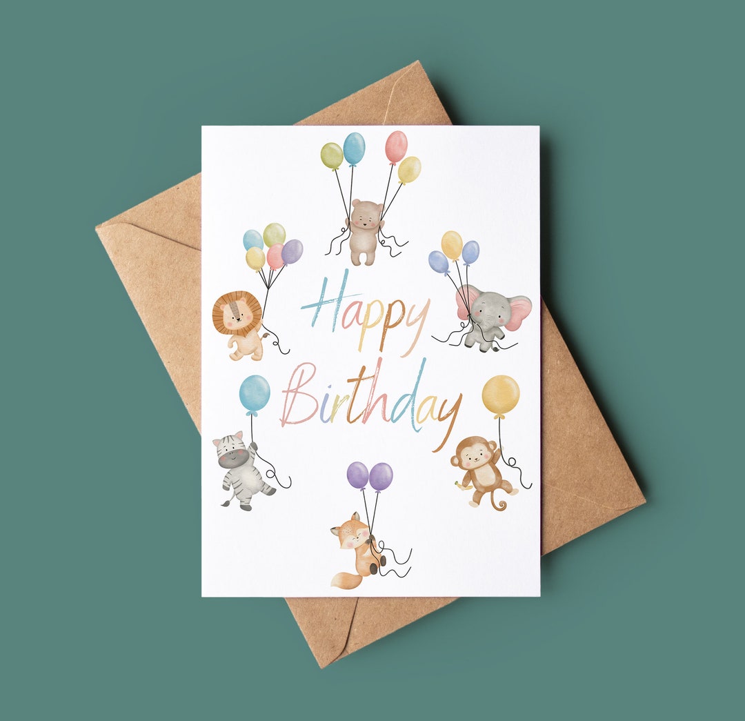 Birthday Jungle Animals Birthday Card - Cute Birthday Card - Childs ...