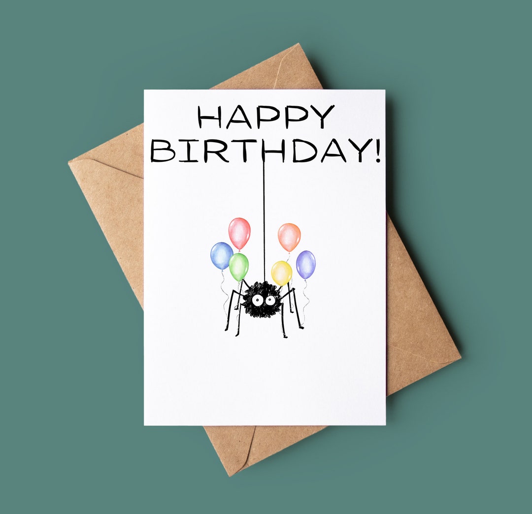 Funny Spider Happy Birthday Card Halloween Birthday Card - Etsy