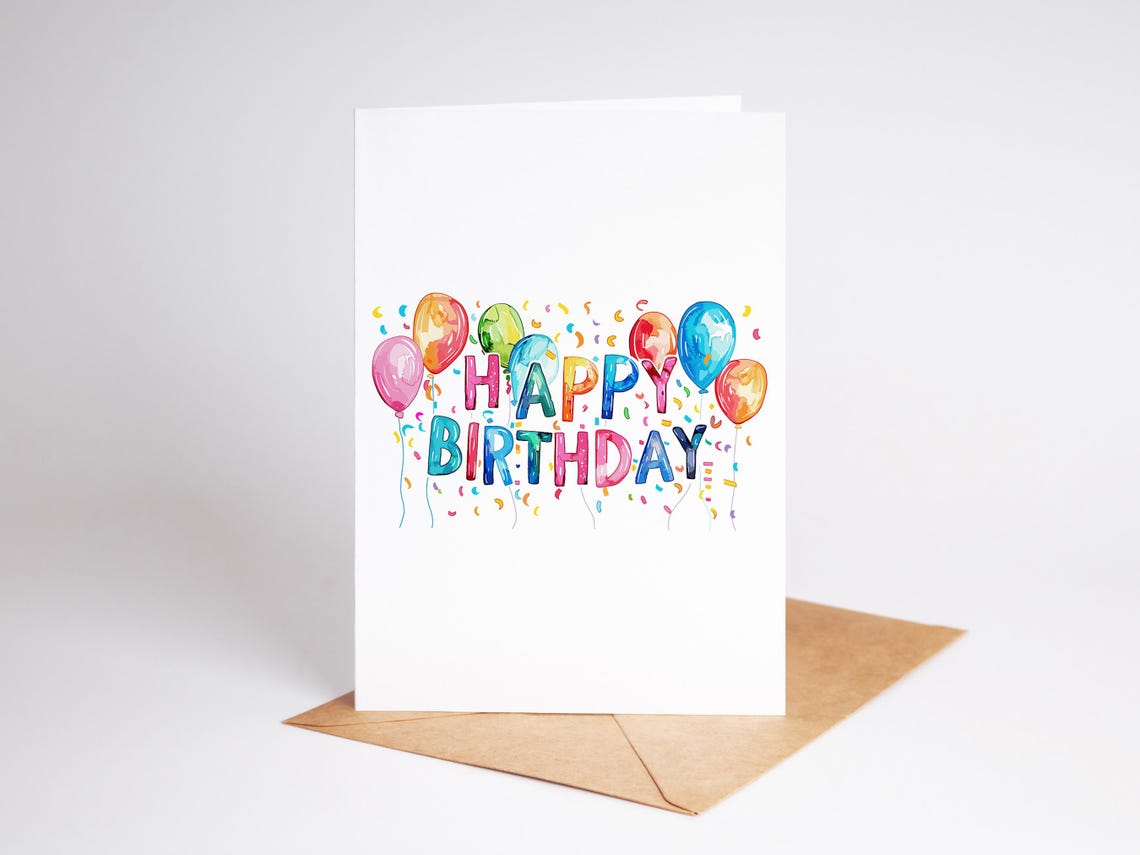 Colourful Balloon Happy Birthday Card - Balloon and Confetti Birthday ...