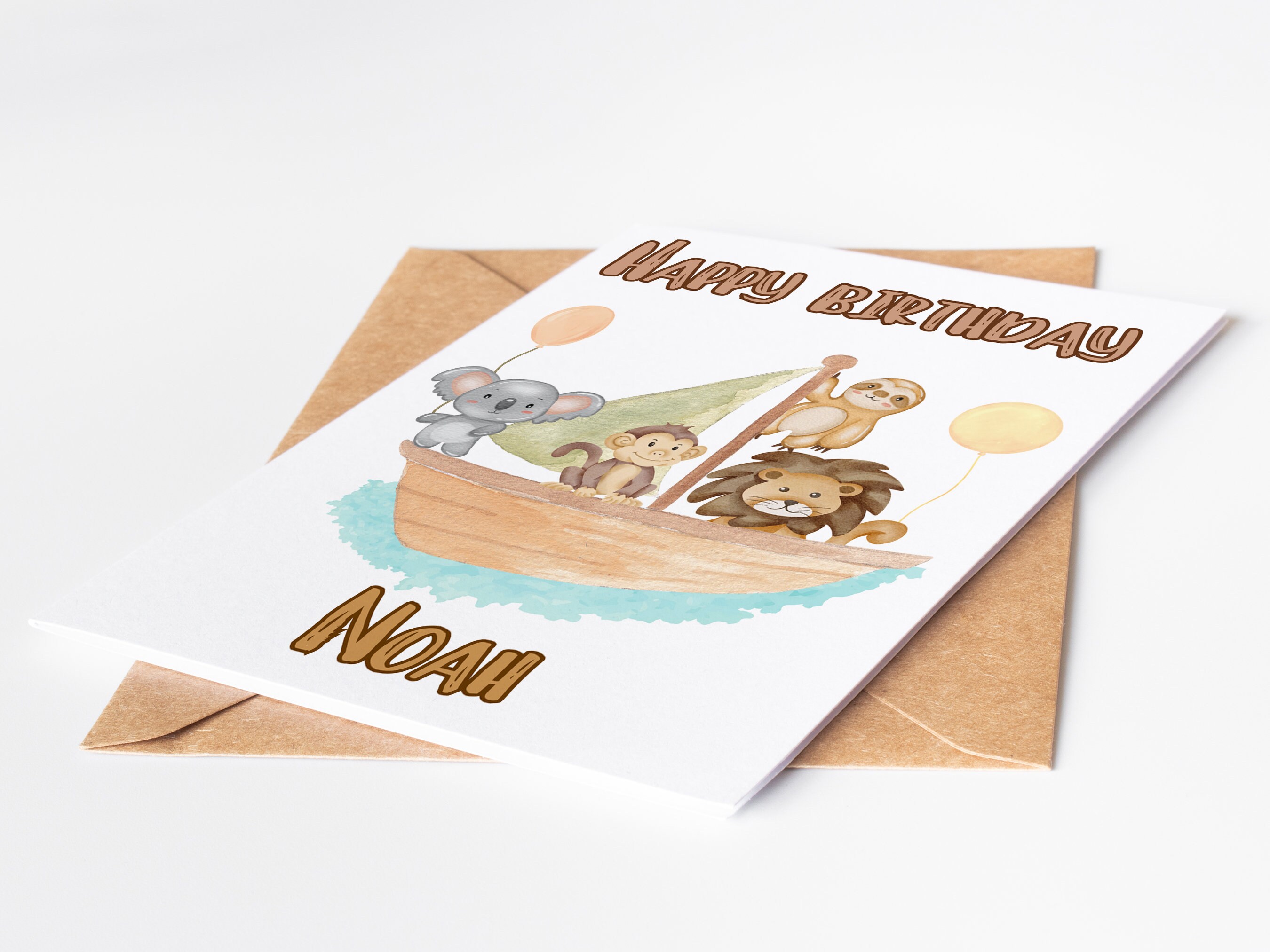 Kids Jungle Animal Happy Birthday Card Animals on Boat Birthday Card ...