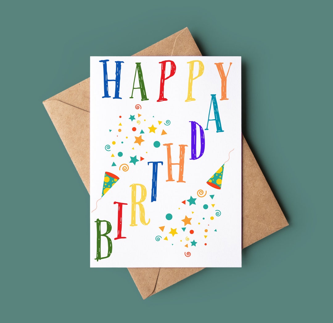 Colourful Happy Birthday Card - Personalised Party Popper Birthday Card ...