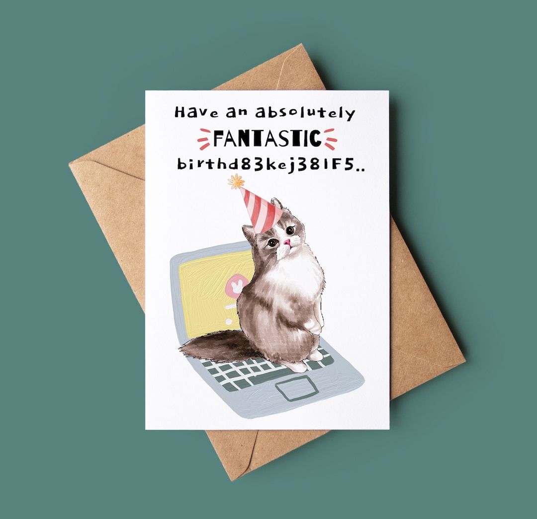 Cheeky Cat on Computer Birthday Card - Funny Birthday Card - Cat ...