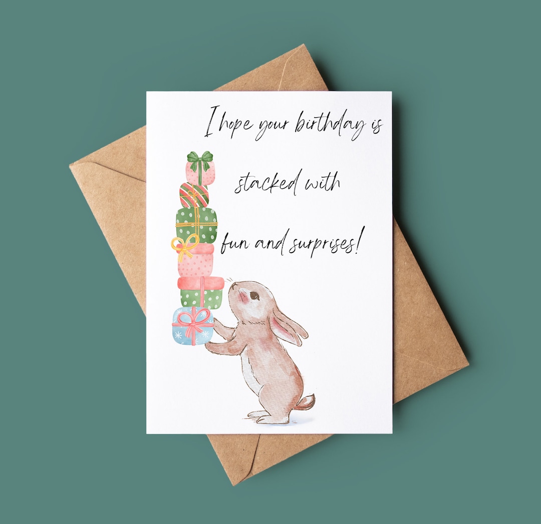 Rabbit Happy Birthday Card - Cute Birthday Card - Funny Watercolour ...