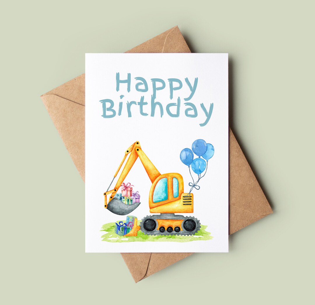 Happy Birthday Digger Card - Construction Birthday Card - Grandson ...