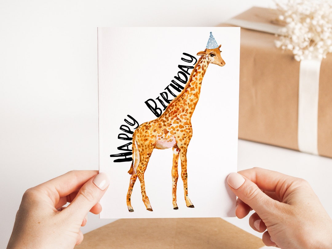 Giraffe Happy Birthday Card - Giraffe Birthday Card - Customised ...