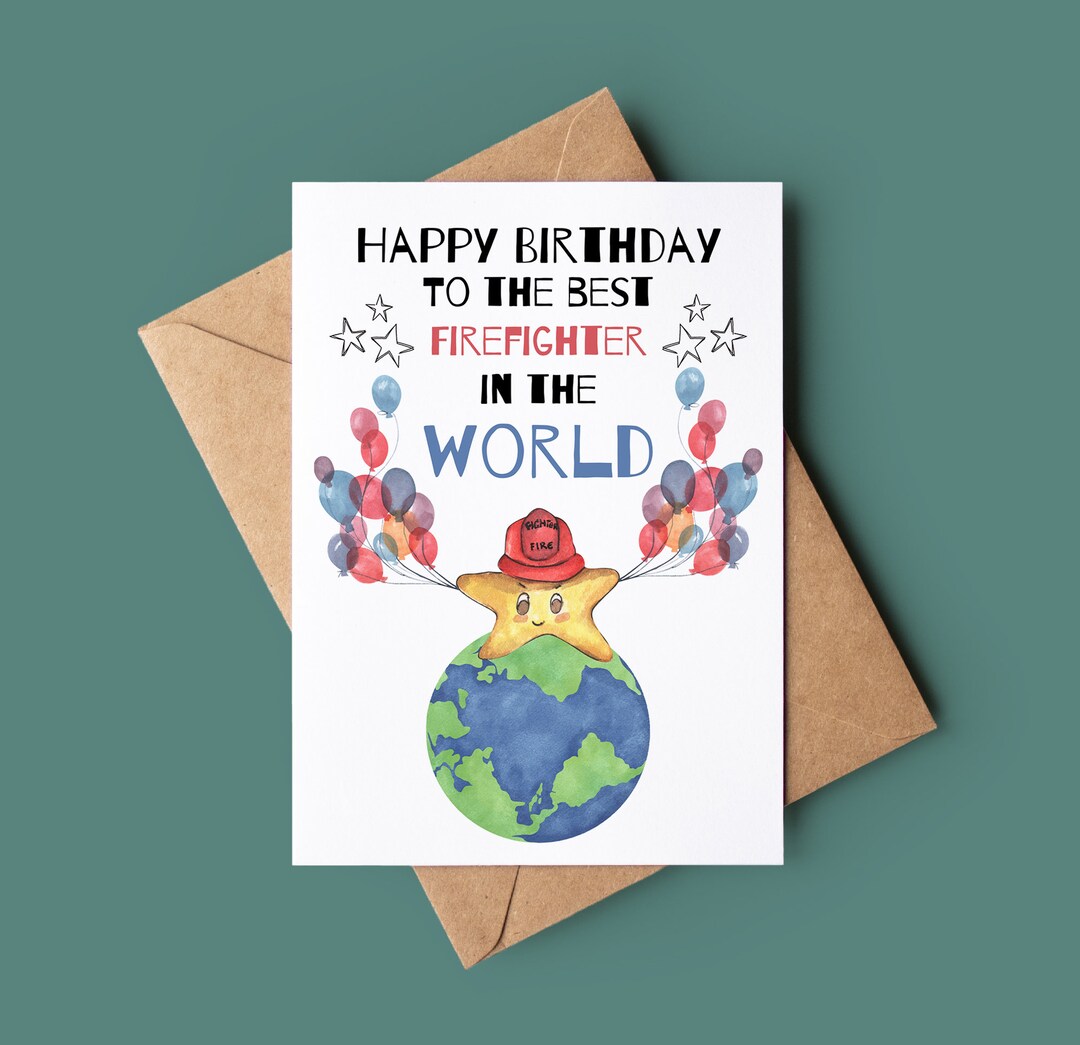 Birthday Card for Firefighter - Handmade Birthday Card for Him ...