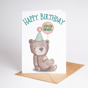 Cute Bear Happy Birthday Card - Personalised Childrens Birthday Card ...