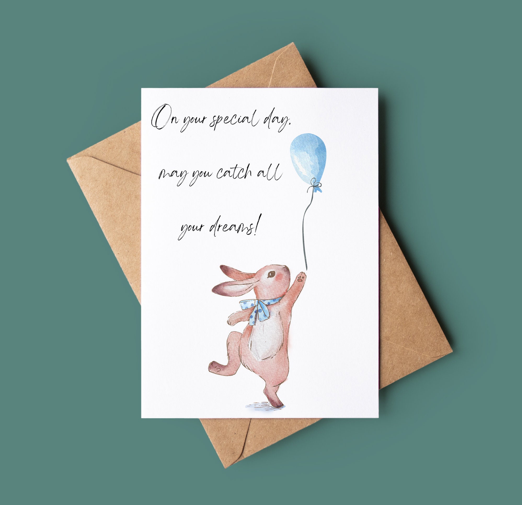 Rabbit Happy Birthday Card Cute Birthday Card Watercolour - Etsy