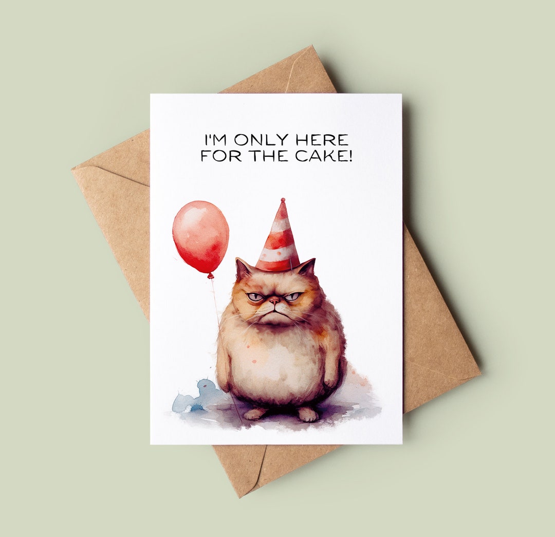 Funny Cat Birthday Card Grumpy Cat Birthday Card Cat - Etsy