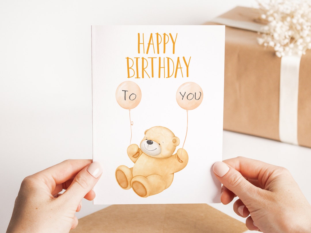 Birthday Bear With Balloons Card - Colourful Teddy Birthday Card - Cute ...