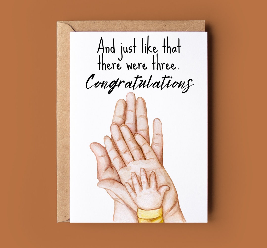 Then There Were Three Baby Congratulations Card - New Baby ...