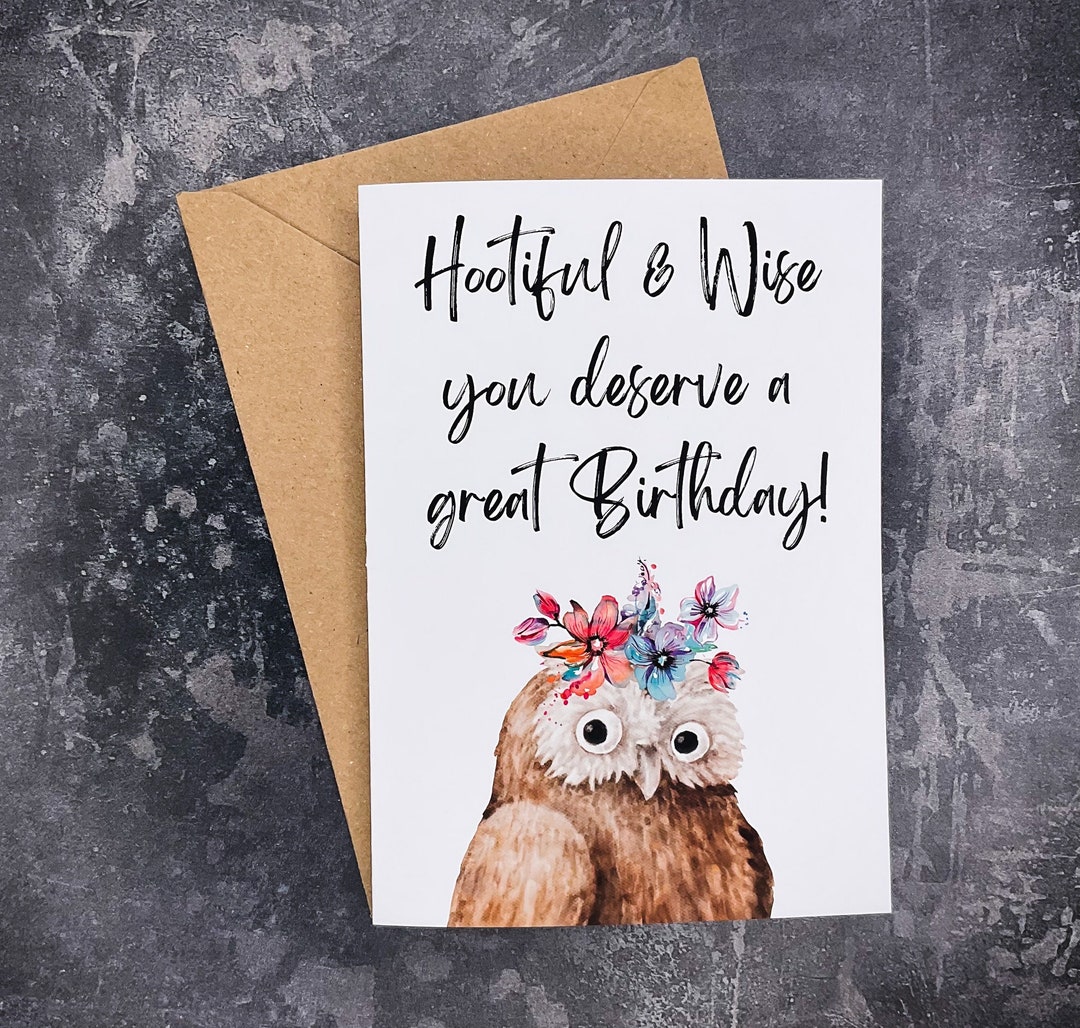 Owl Happy Birthday Card Funny Hootiful Birthday Card Owl - Etsy