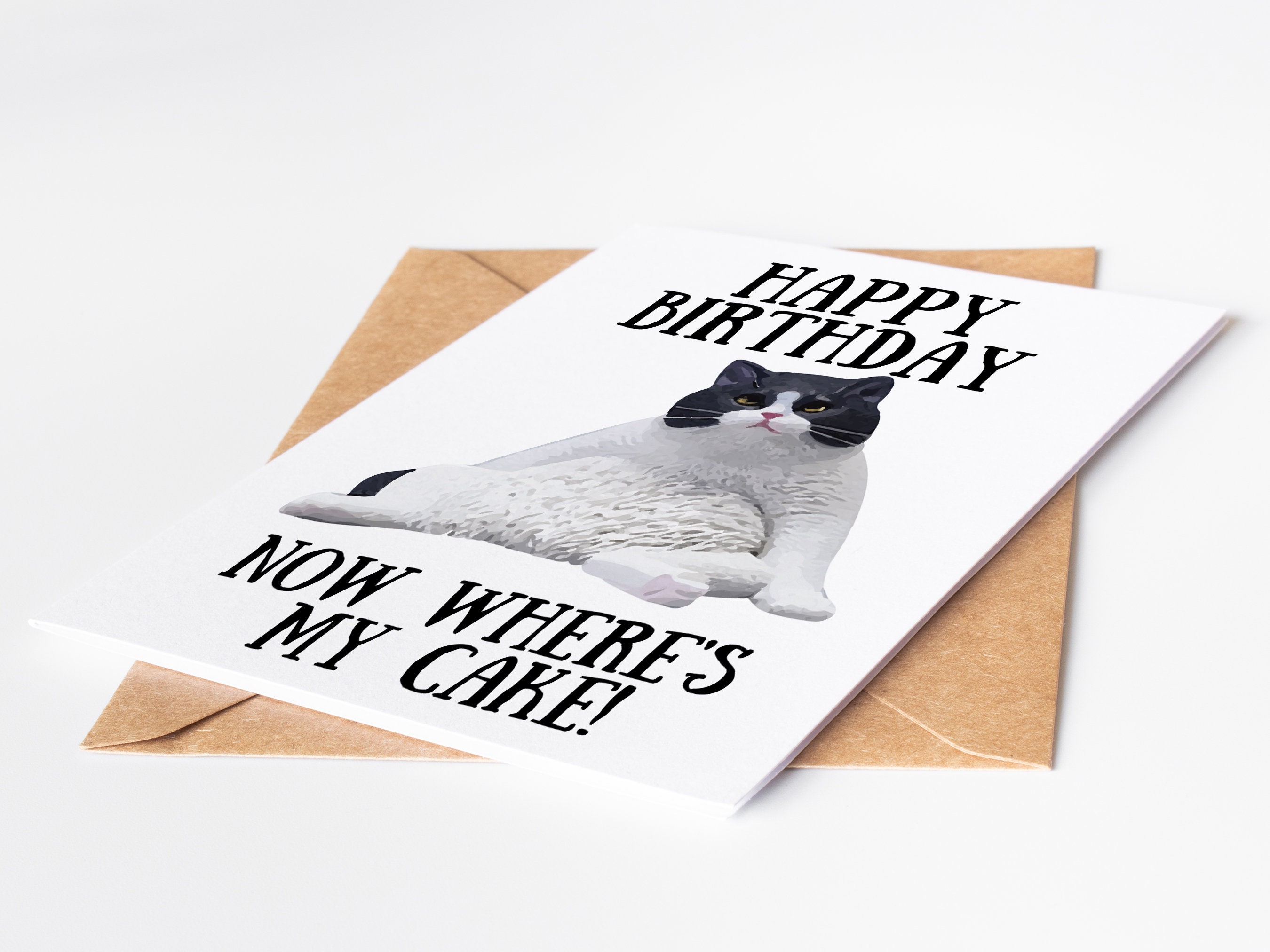 Happy Birthday Card Funny Cat Birthday Card Fat Cat - Etsy UK