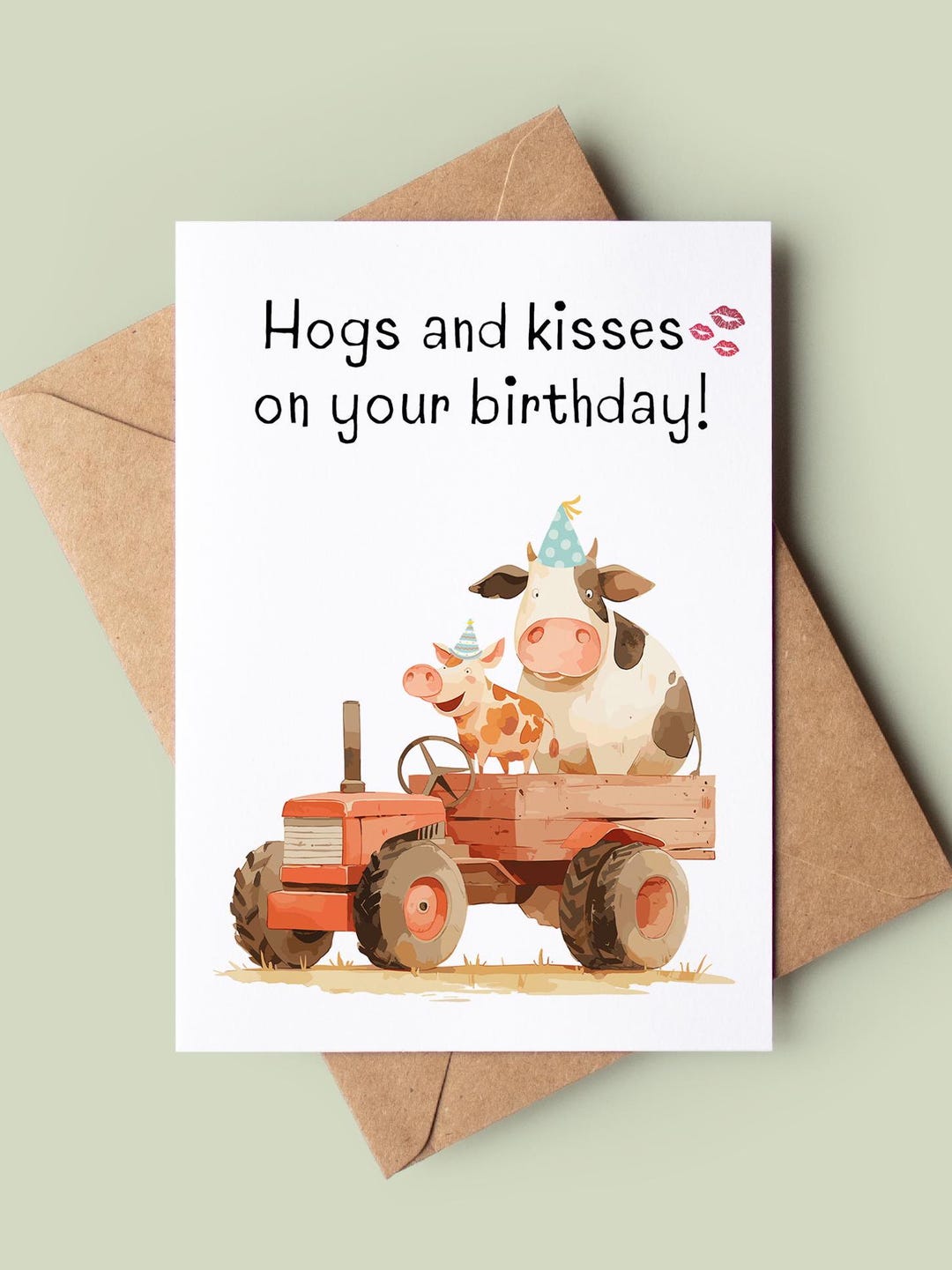 Funny Hogs & Kisses Happy Birthday Card - Joke Birthday Card - Pig Pun ...