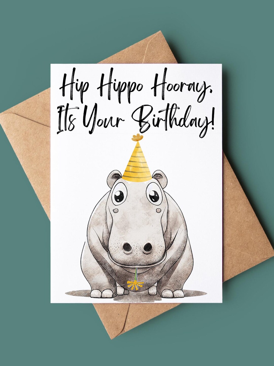 Hippo Happy Birthday Card - Personalised Funny Hip Hip Hooray Birthday ...