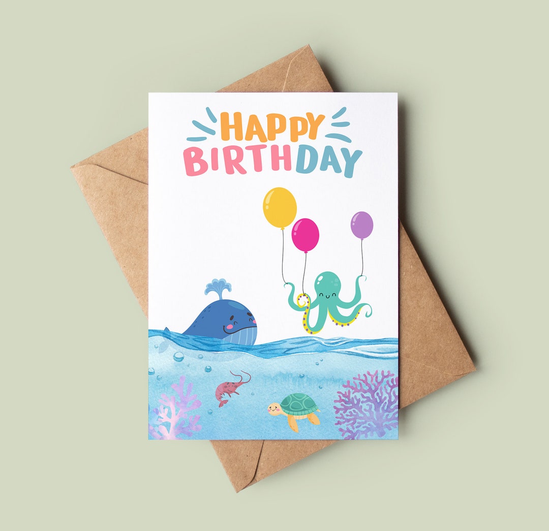 Kids Whale Happy Birthday Card - Childs Whale Birthday Card ...