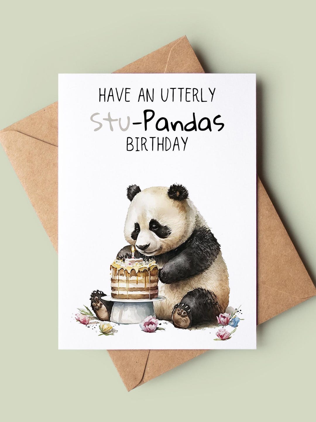 Panda Happy Birthday Card - Funny Panda Pun Greeting Card - Cute Panda ...