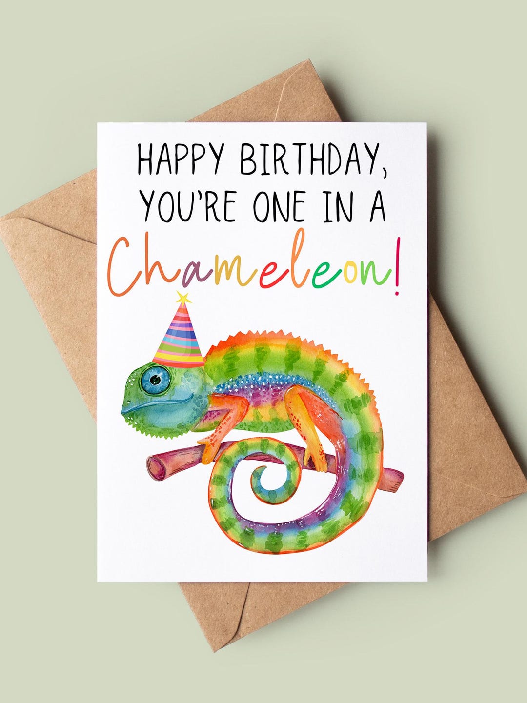 Chameleon Happy Birthday Card - Funny Handmade Birthday Card ...