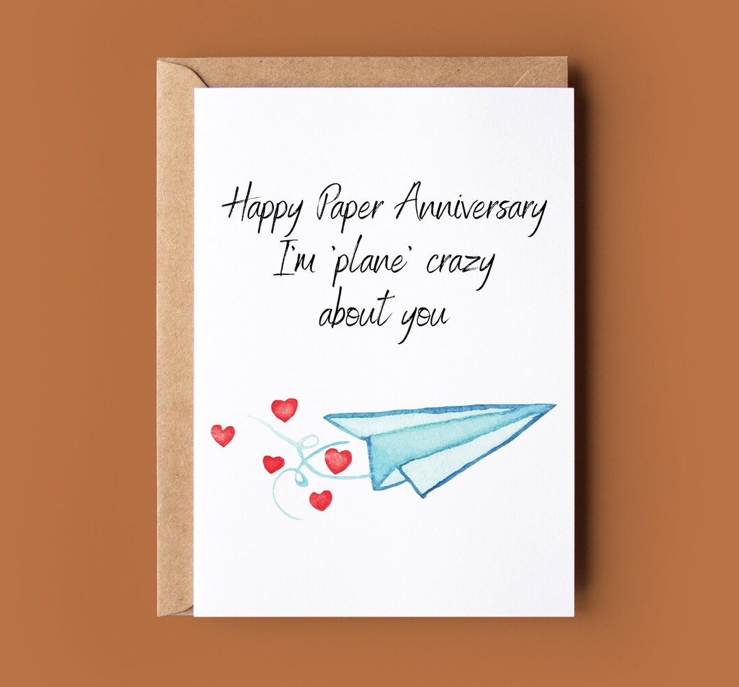 Happy Paper Anniversary Card - Cute Paper Airplane Card - First ...