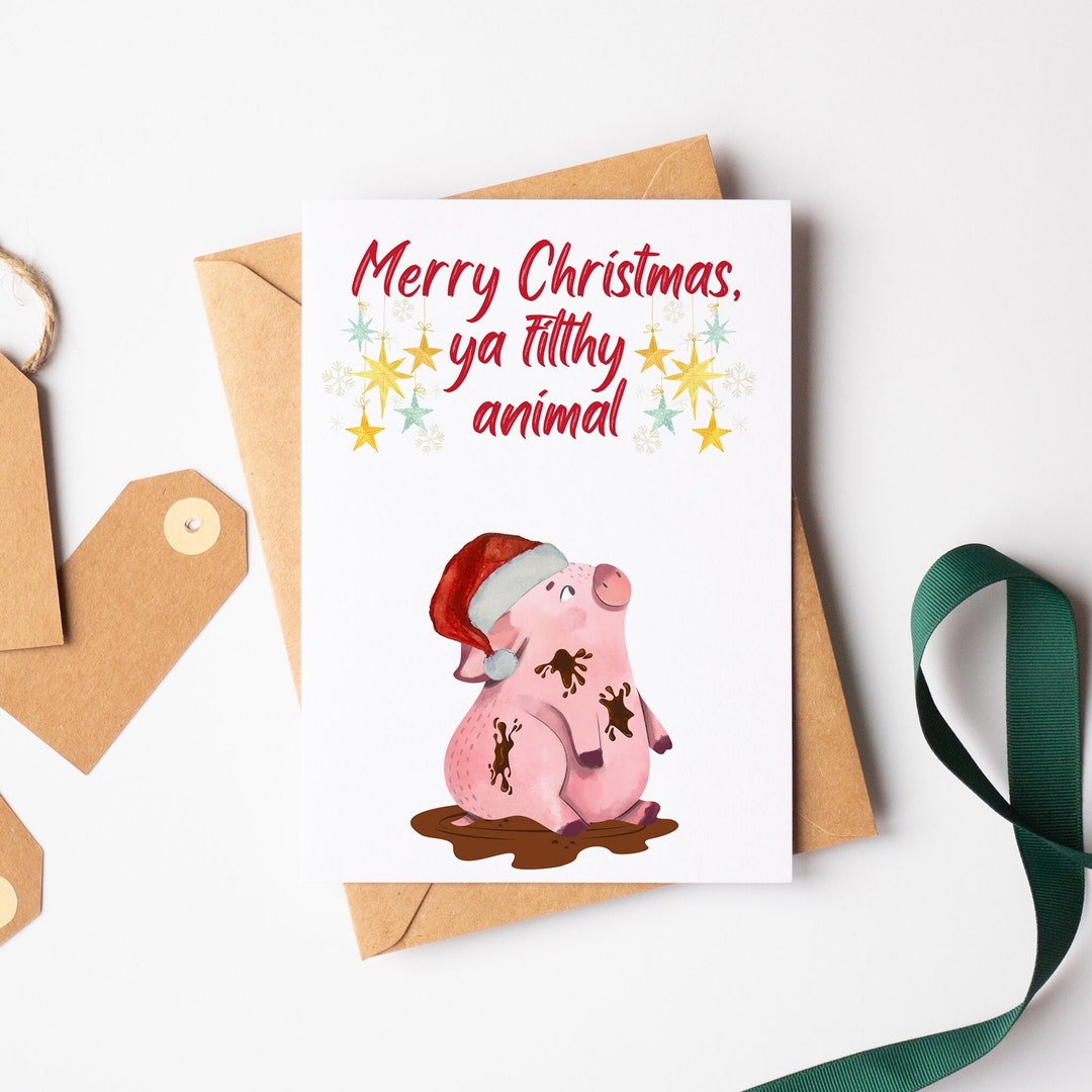Merry Christmas Ya Filthy Animal Card - Funny Watercolour Greeting Card ...