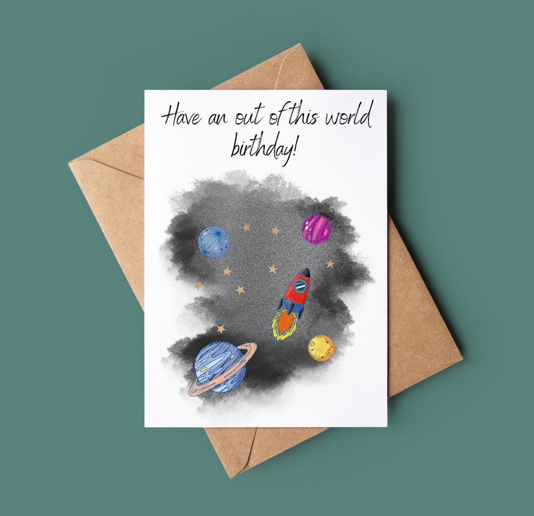 Out of This World Birthday - Happy Birthday Card - Outer Space Greeting ...