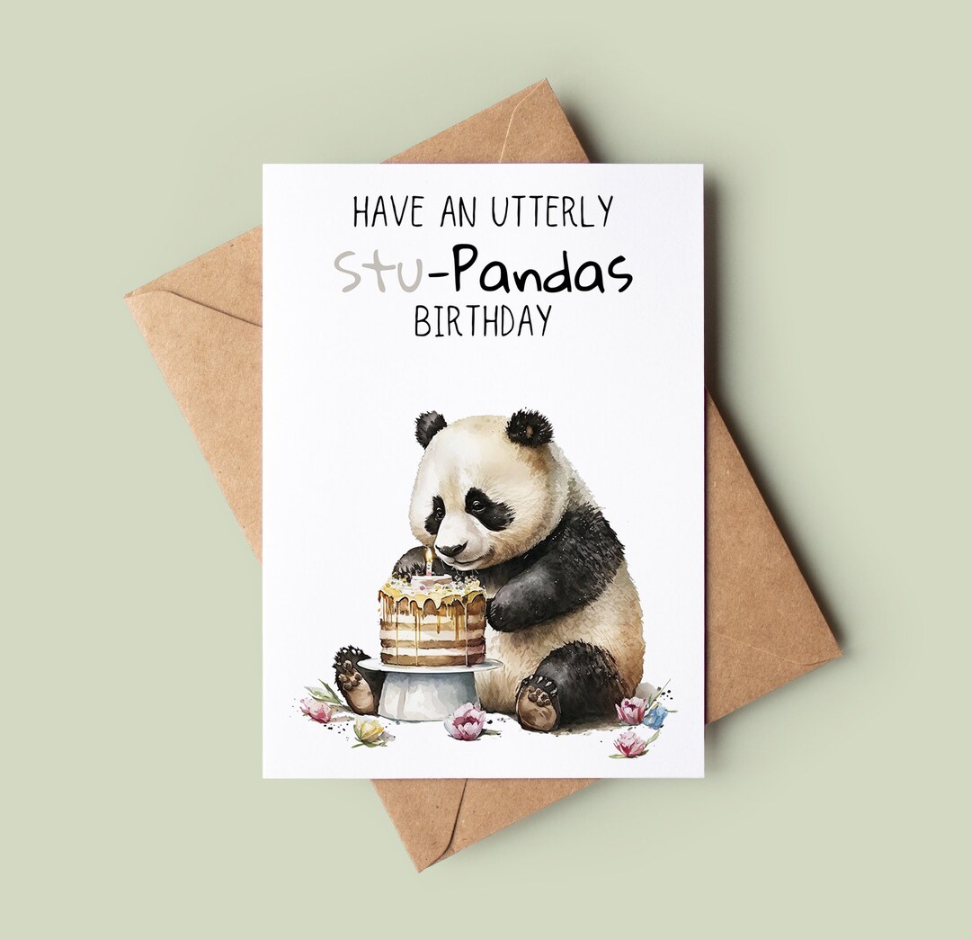 Panda Happy Birthday Card Funny Panda Pun Greeting Card Cute Panda Bday ...