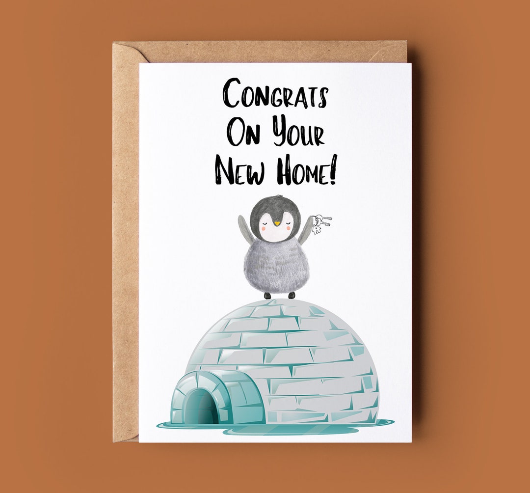 Congratulations New Home Card - Funny Penguin Card - Penguin Igloo ...