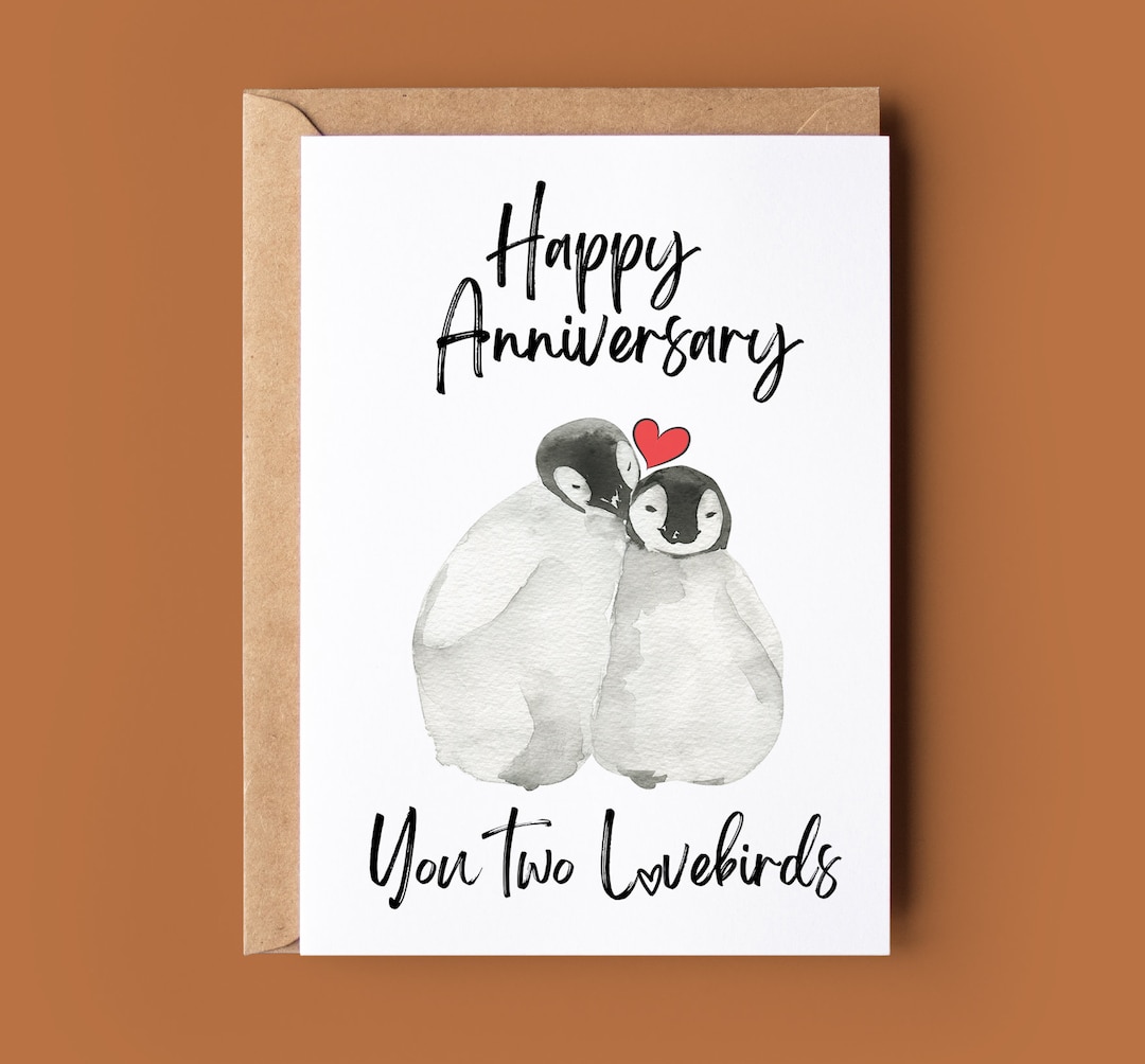Penguin Happy Anniversary Card - Personalised Card - Congratulations ...