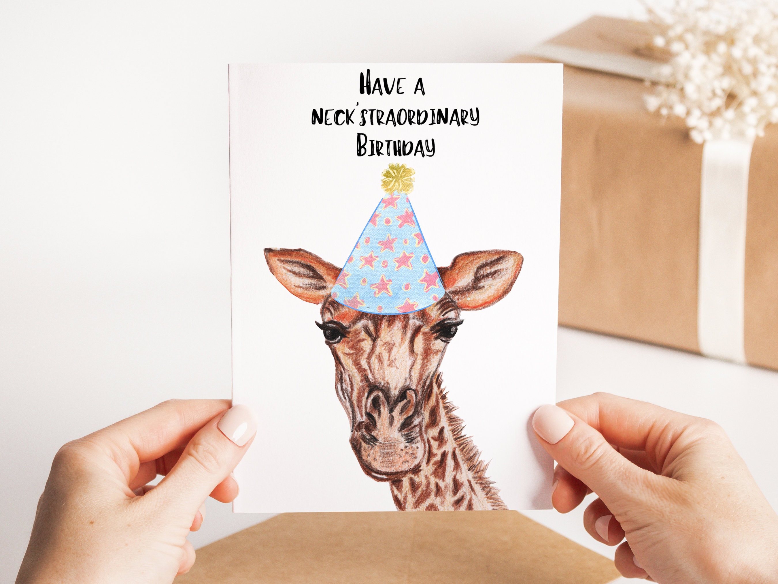 Giraffe Pun Happy Birthday Card - Funny Neck'straordinary Birthday Card ...