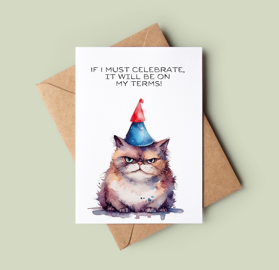 Funny Cat Birthday Card Grumpy Cat Birthday Card Cat - Etsy