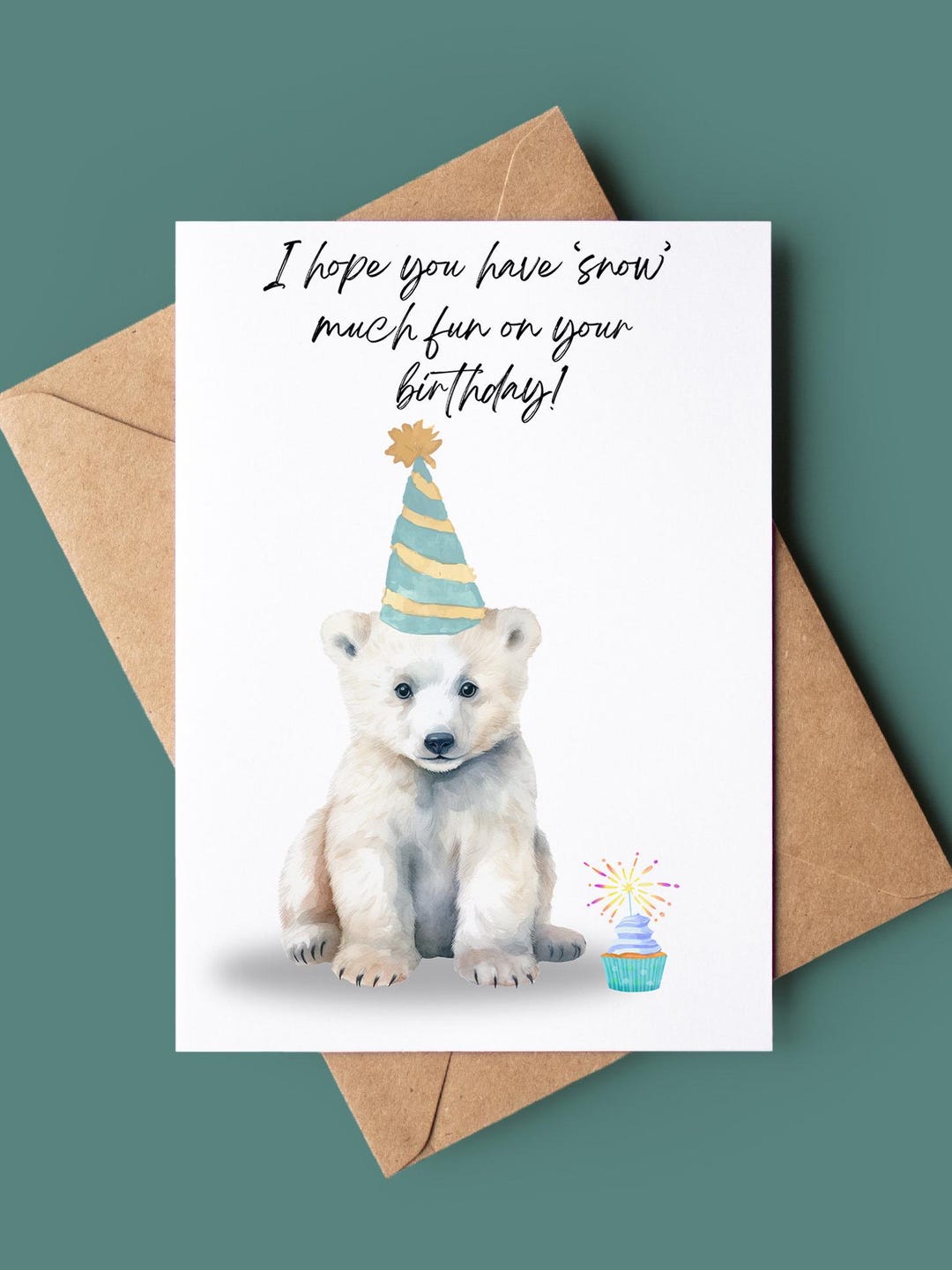 Polar Bear Happy Birthday Card: Watercolor Animal Pun - Etsy