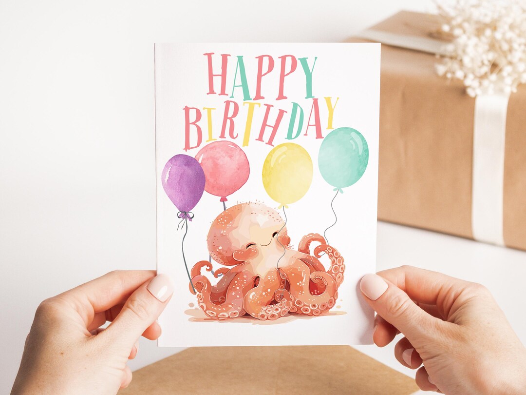 Cute Octopus Happy Birthday Card - Funny Birthday Card - Customised ...