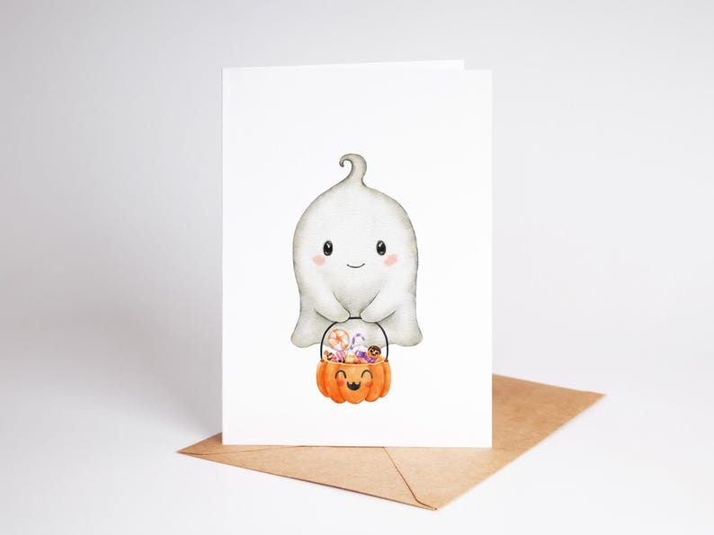 Cute Ghost Happy Birthday Card - Halloween Card - Watercolour Card for ...