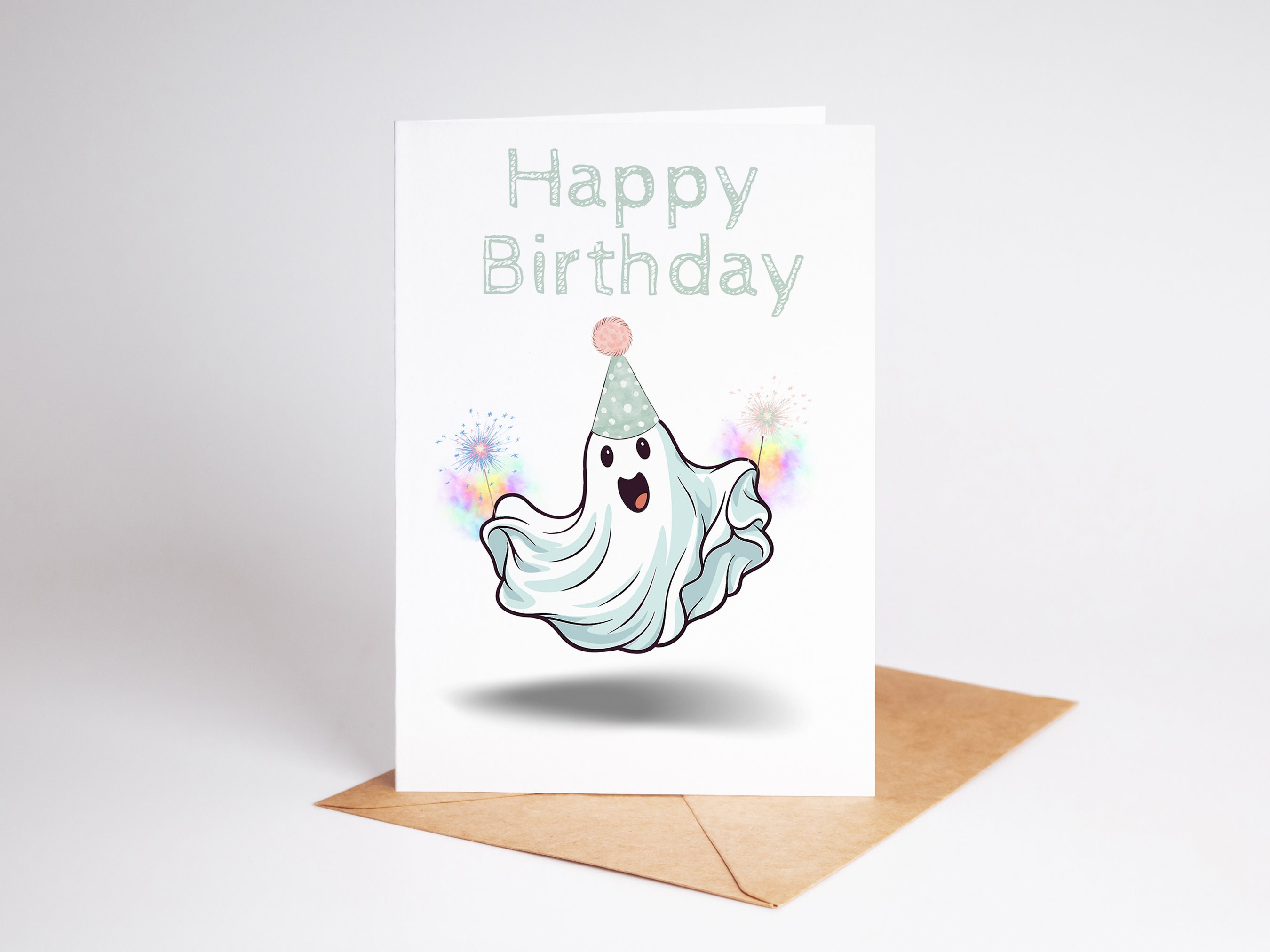 Funny Ghost Happy Birthday Card - Halloween Birthday Card - Cute Ghost ...