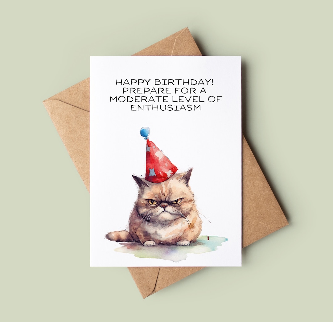 Funny Cat Birthday Card Grumpy Cat Birthday Card Cat Greetings Card Cat ...