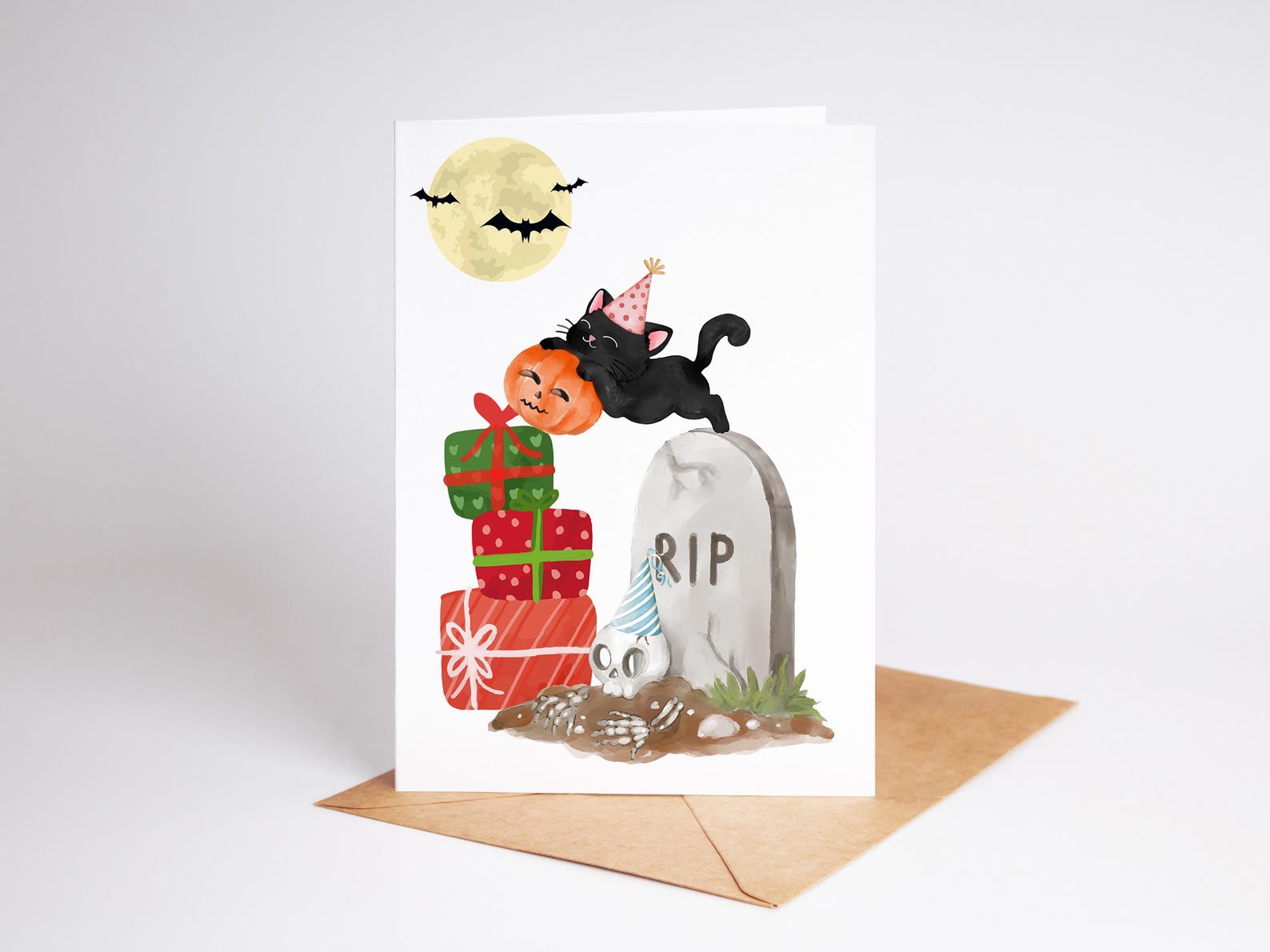 Spooky Happy Birthday Card - Cat Halloween Birthday Card - Funny ...