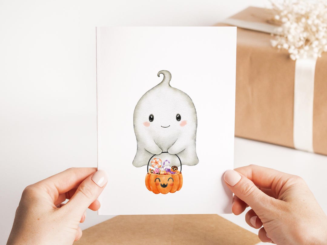 Cute Ghost Happy Birthday Card - Halloween Card - Watercolour Card for ...