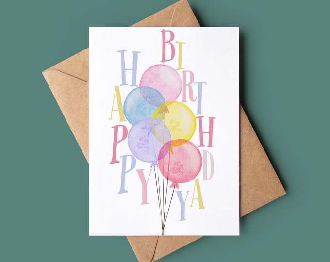 Colourful Balloon Happy Birthday Card - Balloons Birthday Card - Cute ...