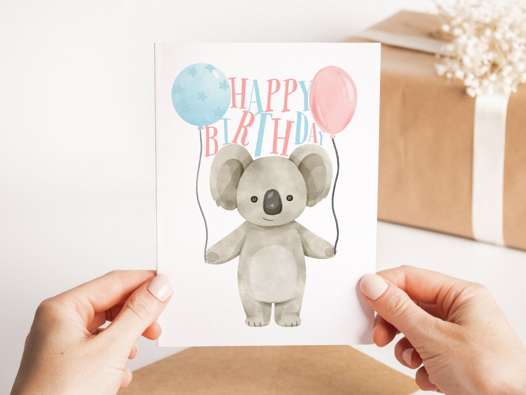 Birthday Koala With Balloons Card - Colourful Koala Birthday Card ...